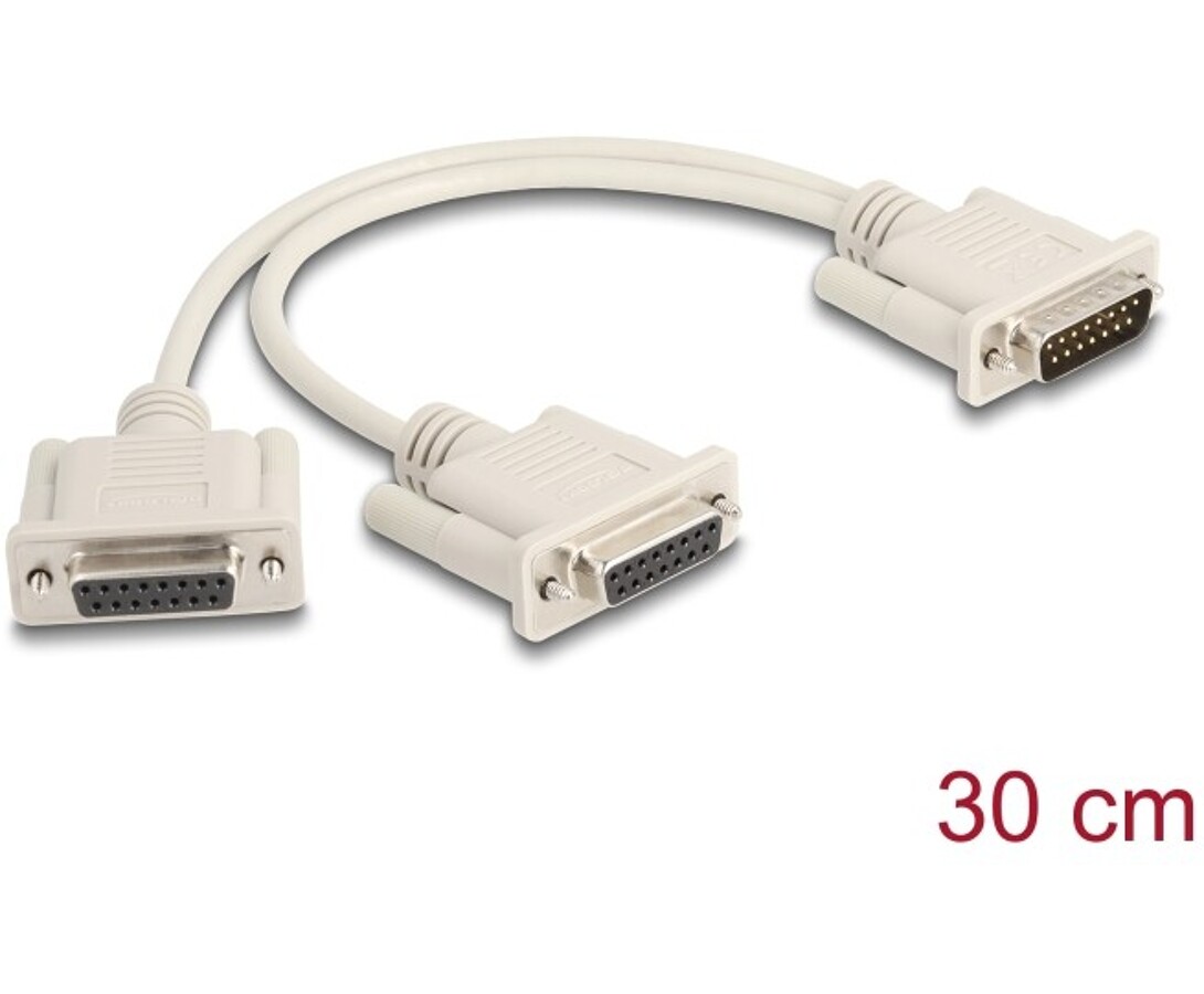 Kabel rozdzielacz DB15 D-Sub 15pin męski - 2x D-Sub 15pin żeński 30cm